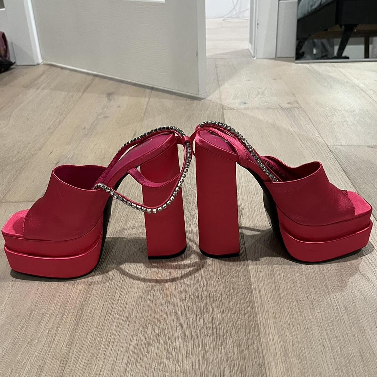 Stuck on you platform heels. Pink satin heels with... - Depop
