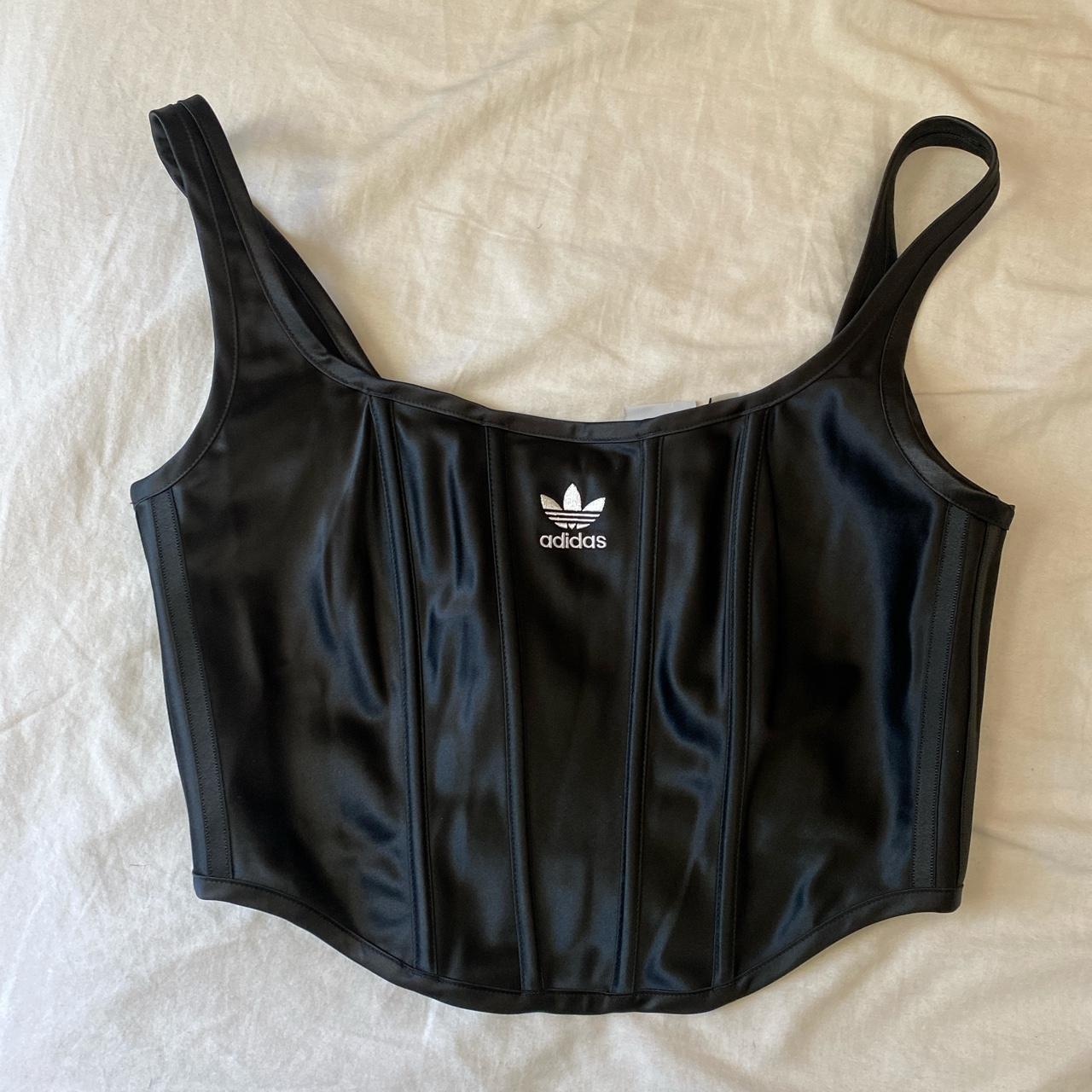Adidas black leather corset top - Depop