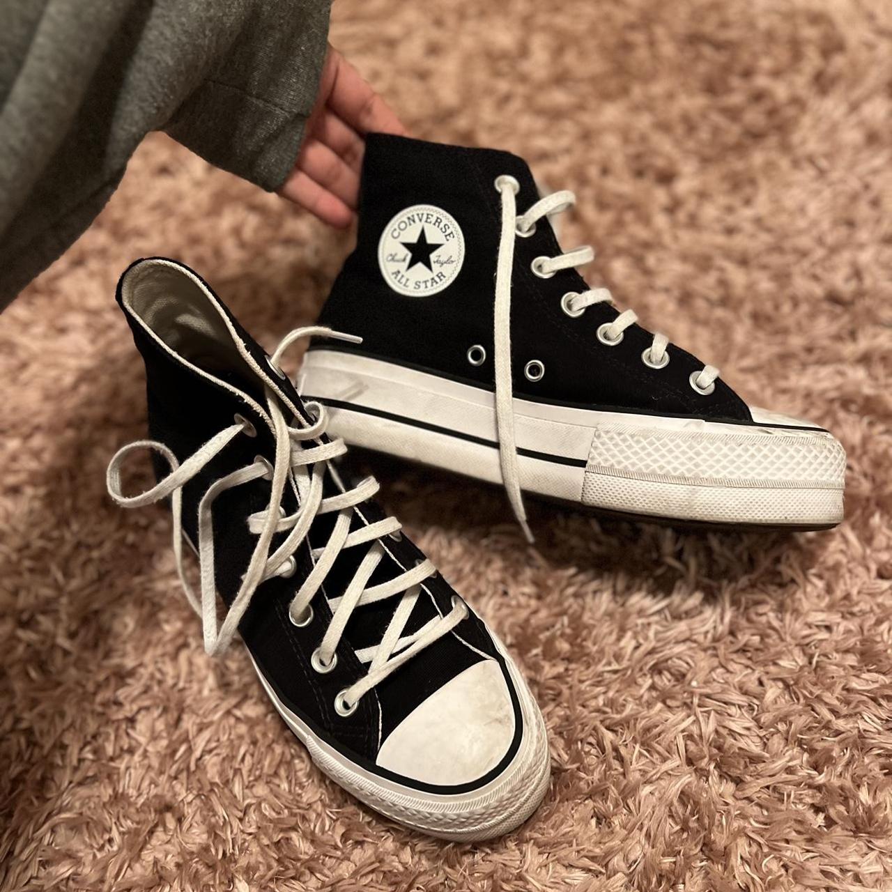 Black & white platform converse Size womens 5 💞... - Depop