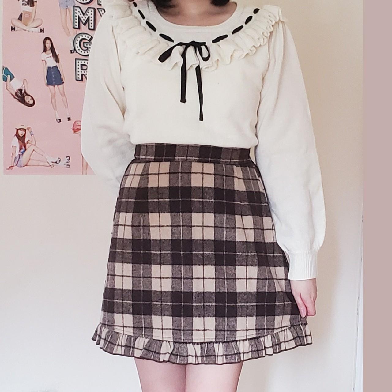 evelyn 2020 happy bag brown check skirt Waist: 62cm... - Depop