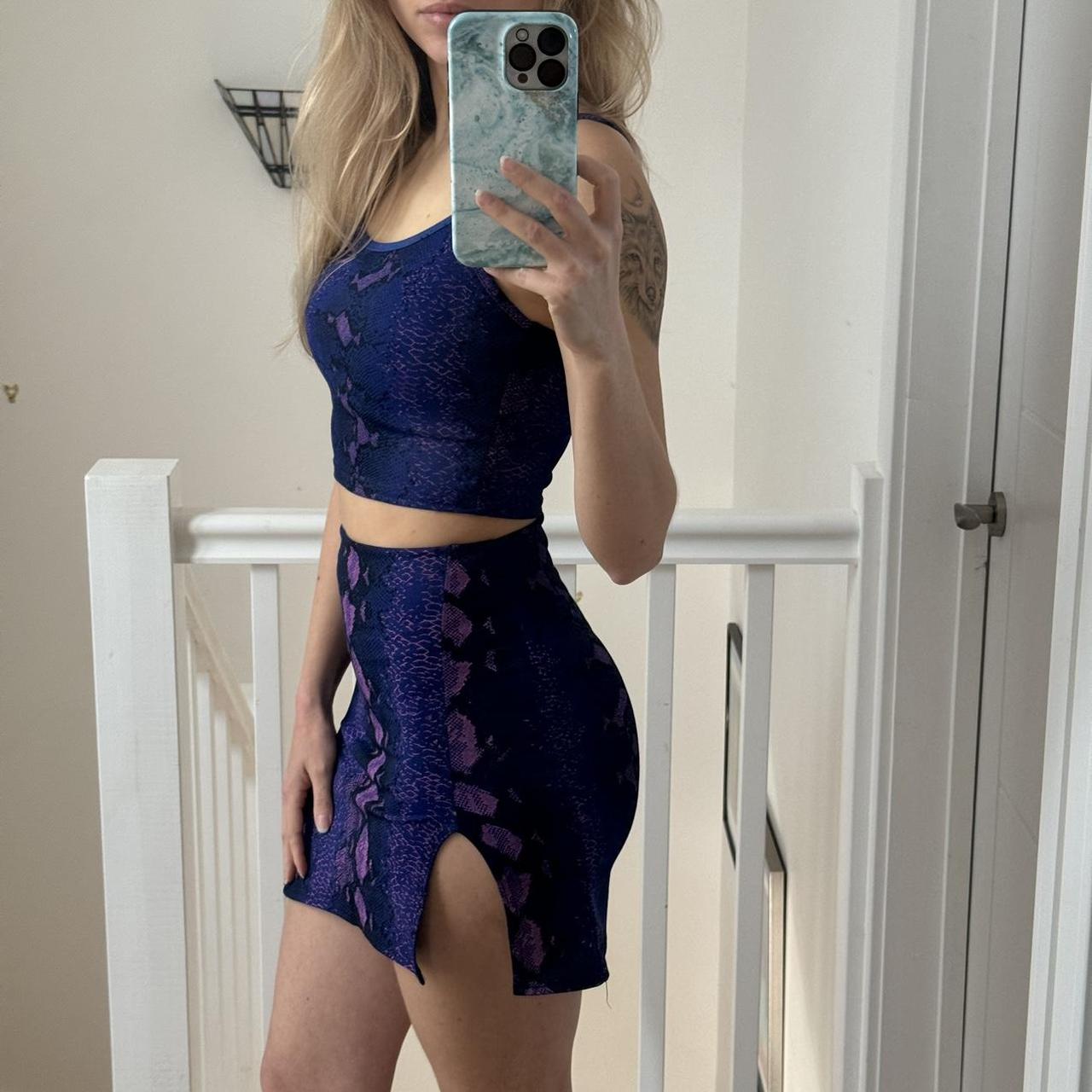 Navy and purple two-piece snake print co ord set... | Depop