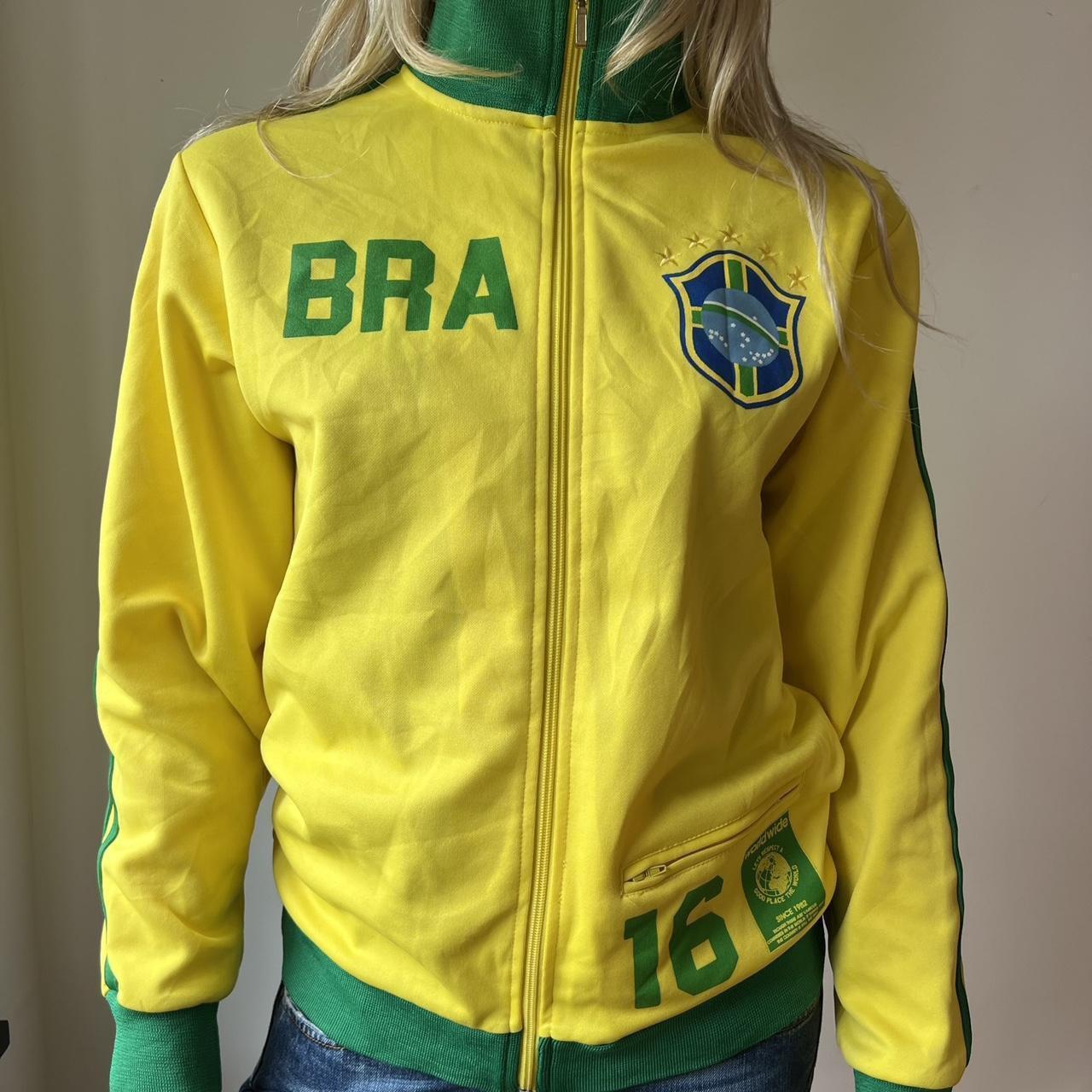 vintage yellow and green brazil y2k track jacket so... - Depop
