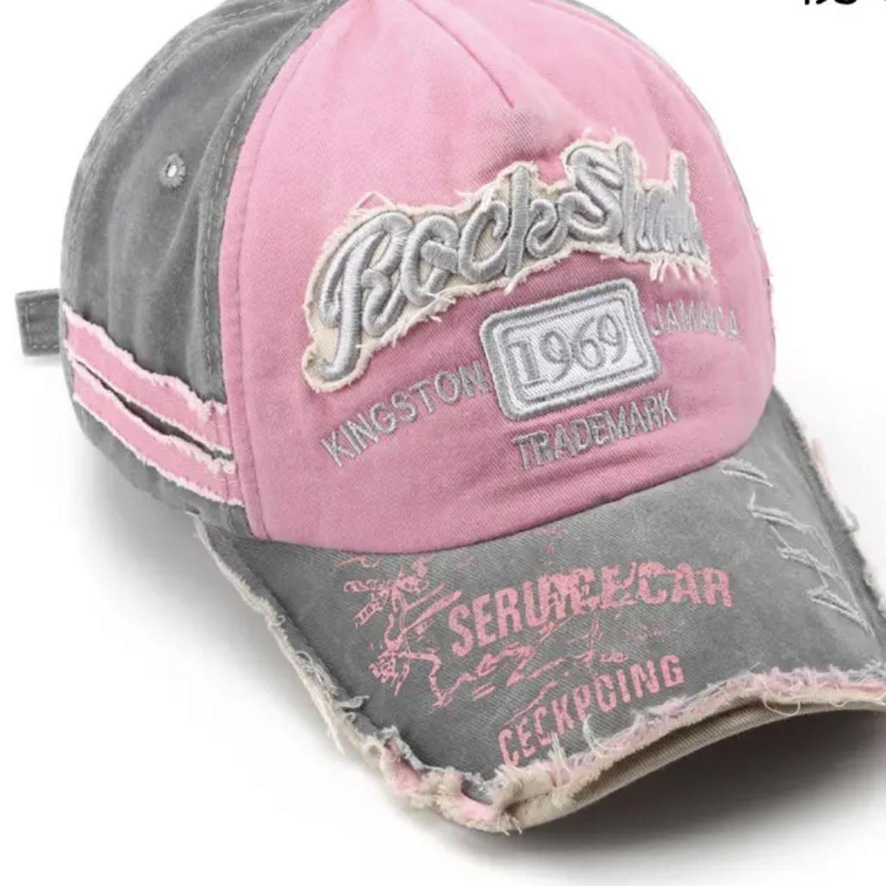 Pink / grey Y2K baseball cap / hat Perfect for... - Depop