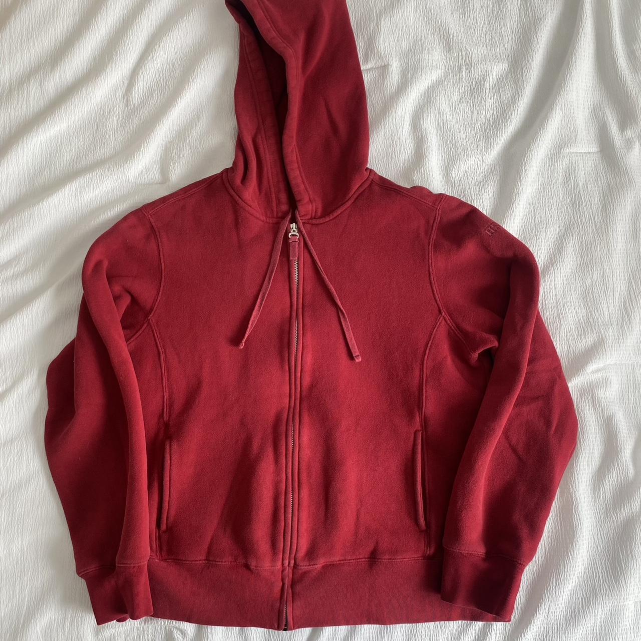 red zip up hoodie size: no tag but would say fits... - Depop