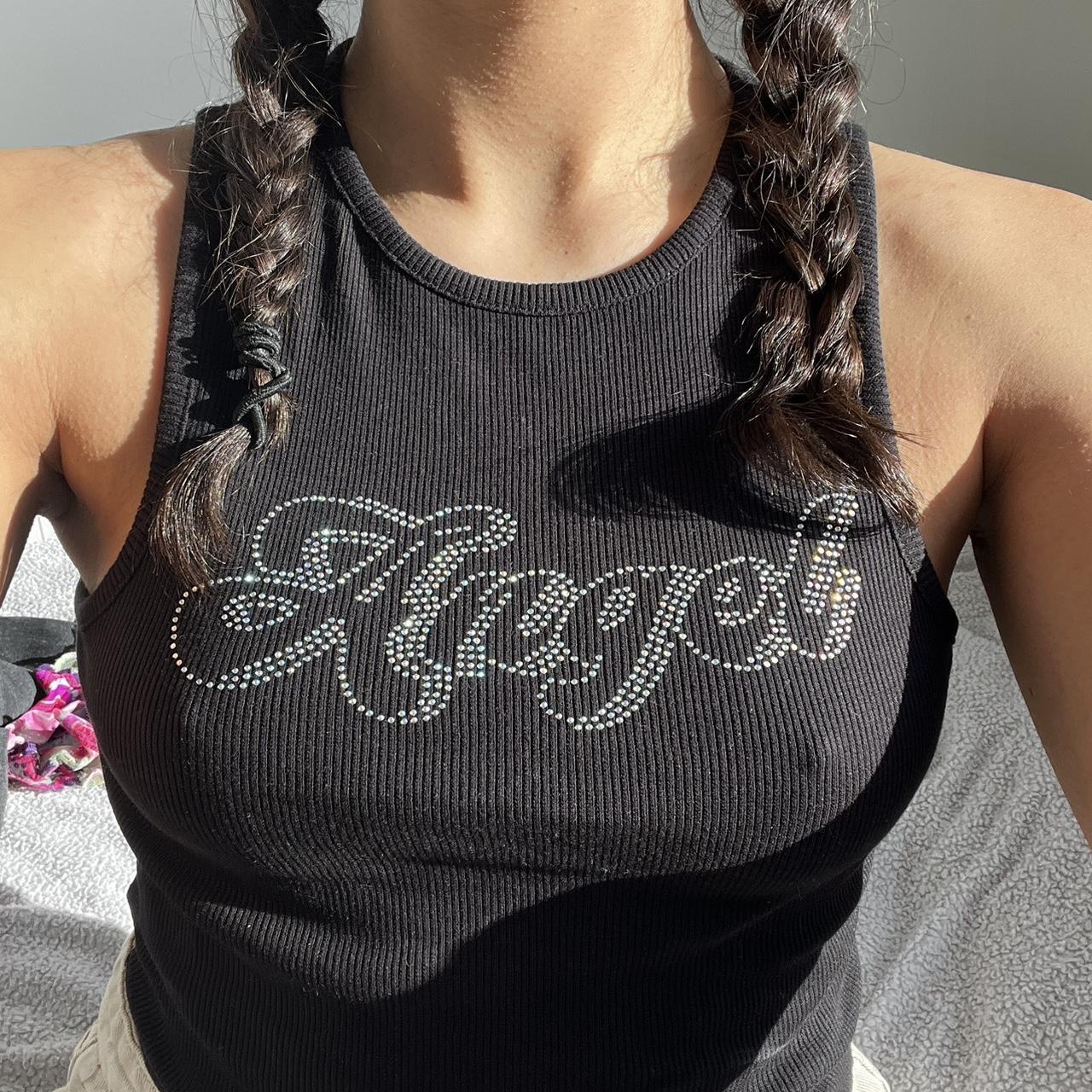 Angel size small black vest with bejazzled angel... - Depop