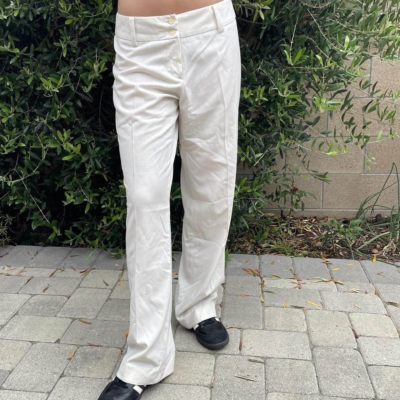 cream / white slacks or dress low rise pants. brand... - Depop