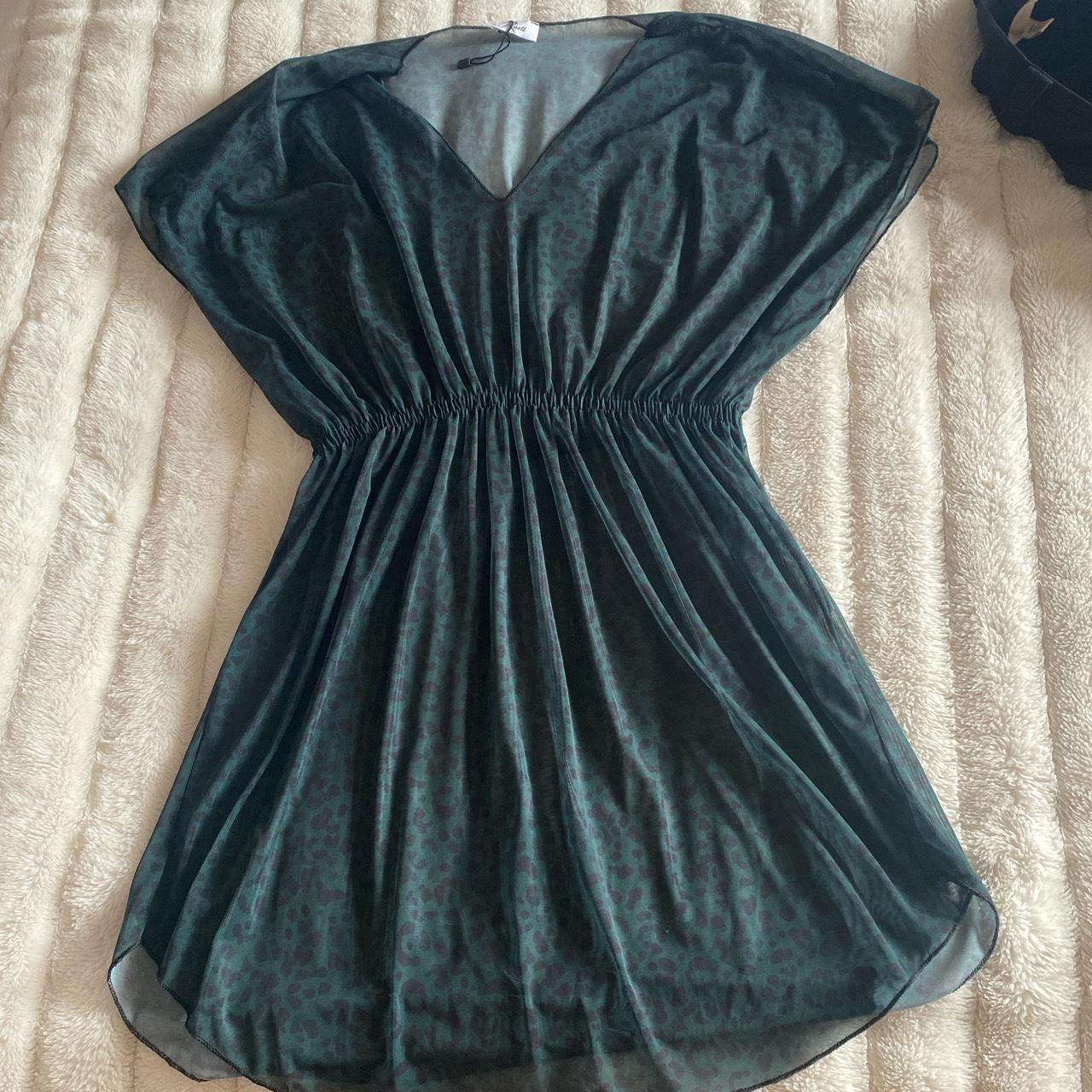 Green Leopard Print beach cover up size... - Depop
