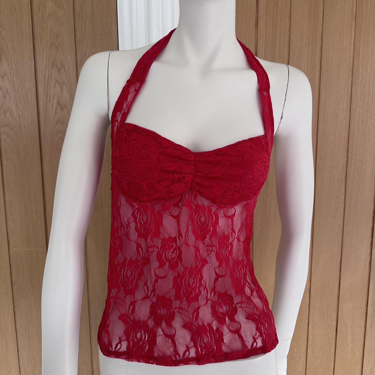 Red Lace halter neck tie open back TOP Available in... - Depop