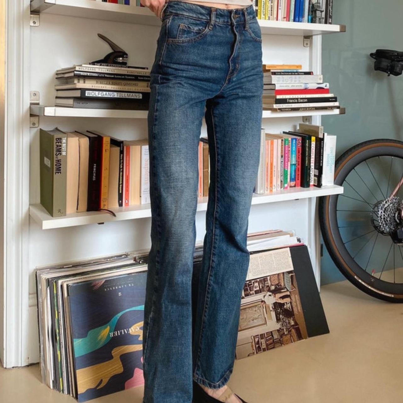 Sezane high-waisted straight-leg blue denim jeans... | Depop