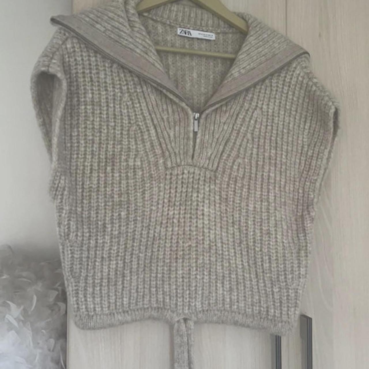 Zara rib knit half zip collar jumper with drawstring... - Depop