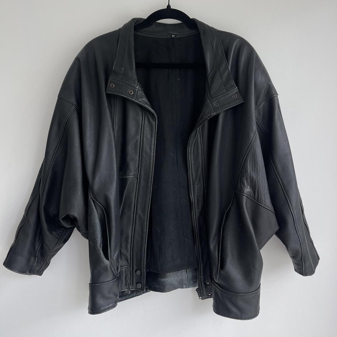 Vintage oversized leather jacket - fits like a large - Depop