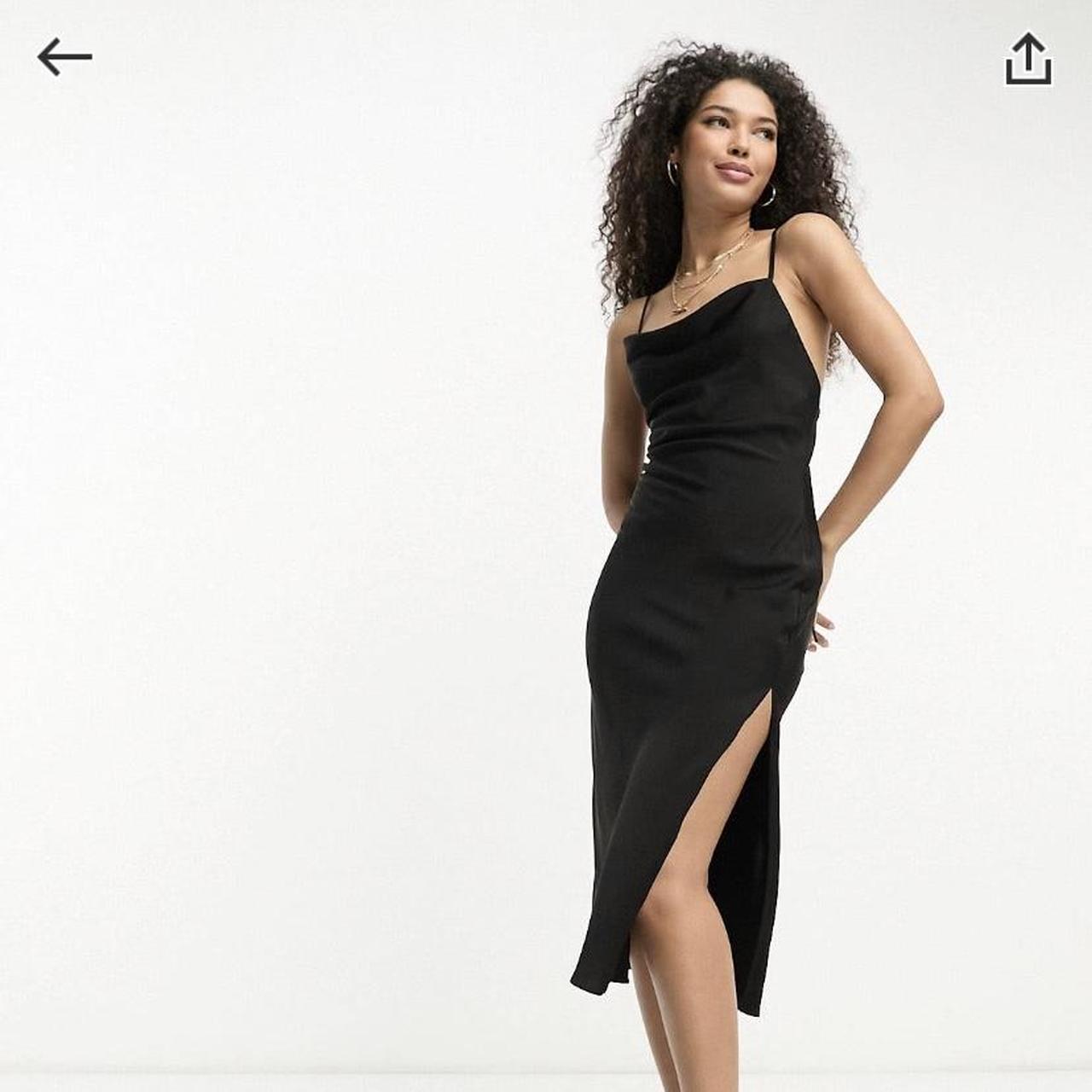 ASOS DESIGN satin cami midi slip dress in black UK... - Depop