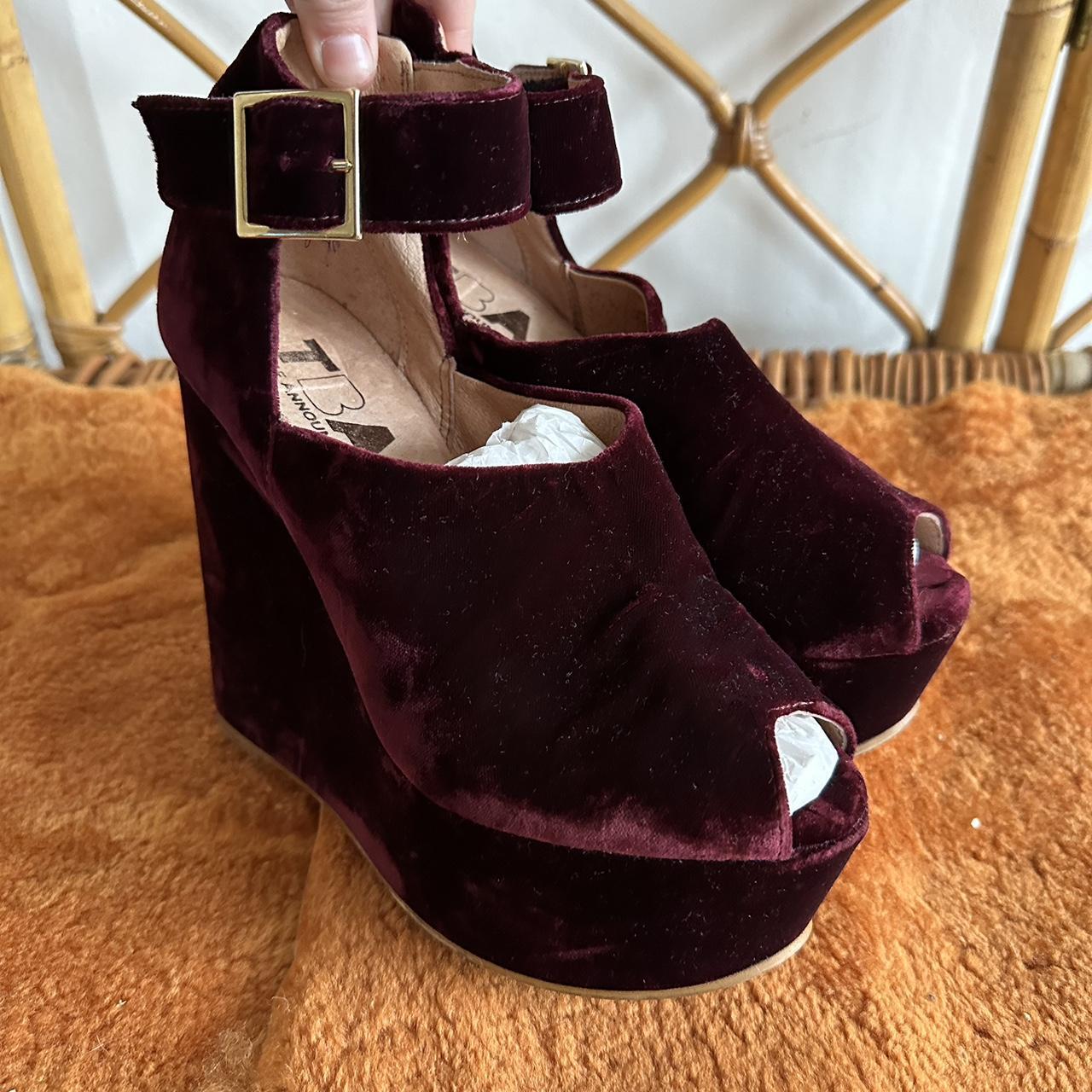 Y2K TBA Topshop crushed velvet wedges In great... - Depop