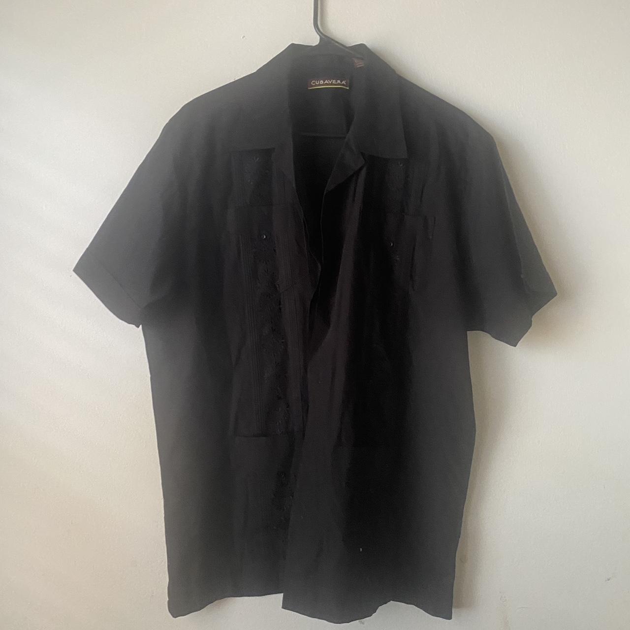 Cubavera embroidered button down shirt, black... - Depop