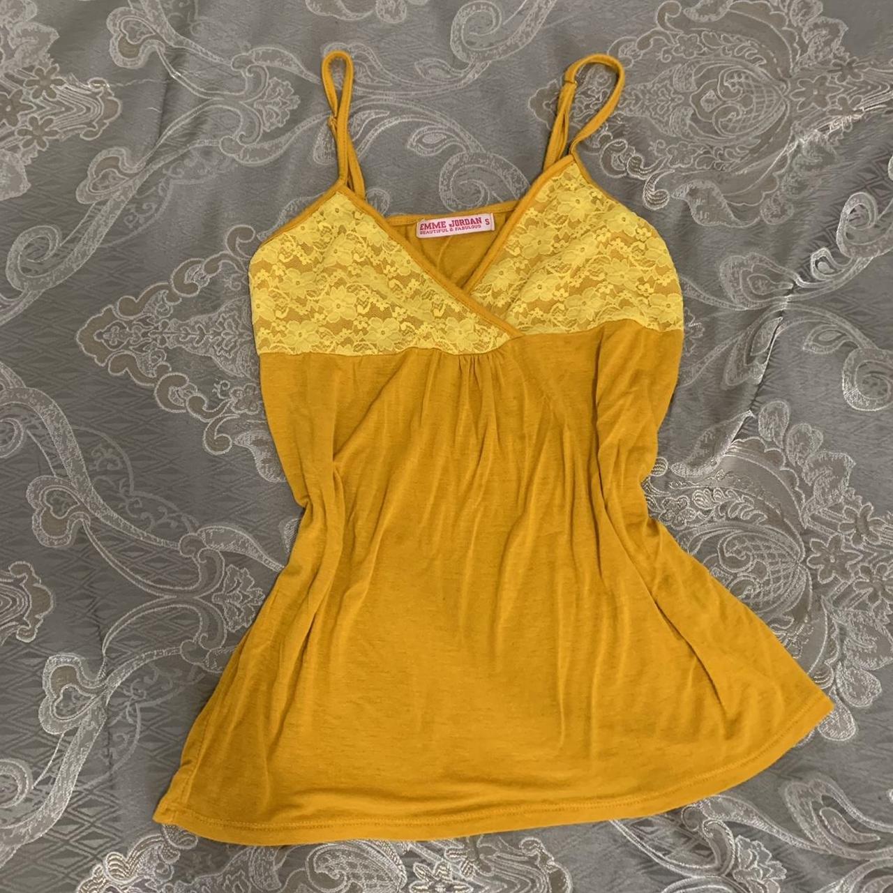 super soft mustard yellow cami with lace details on... - Depop