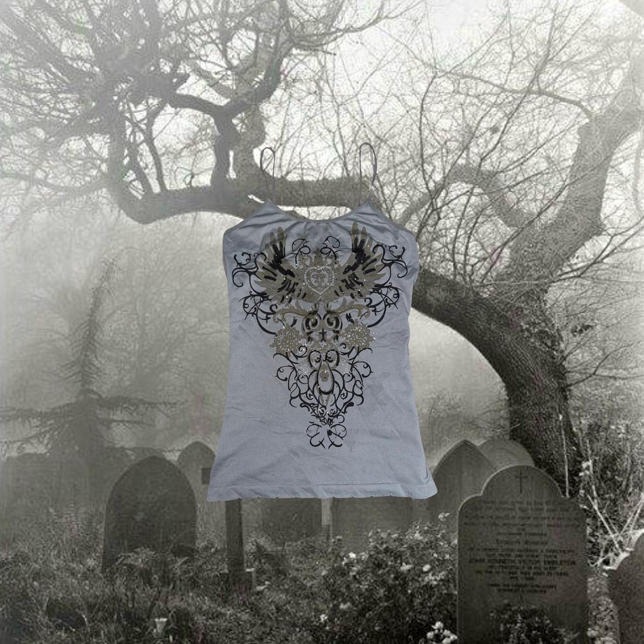 cybercore gray cami, no tag or size. measurements... - Depop