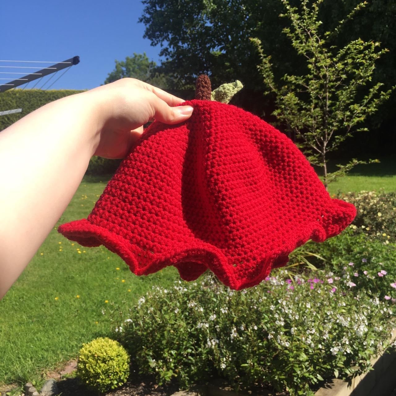 Crochet red apple hat 🍎 Made with red, green and... - Depop