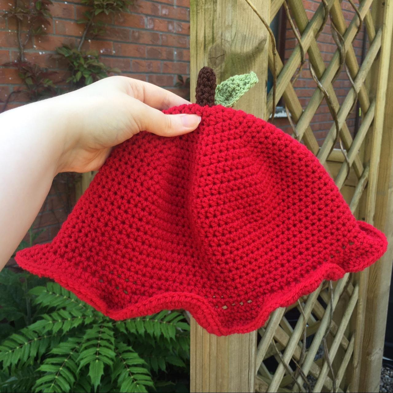 Crochet red apple hat 🍎 Made with red, green and... - Depop