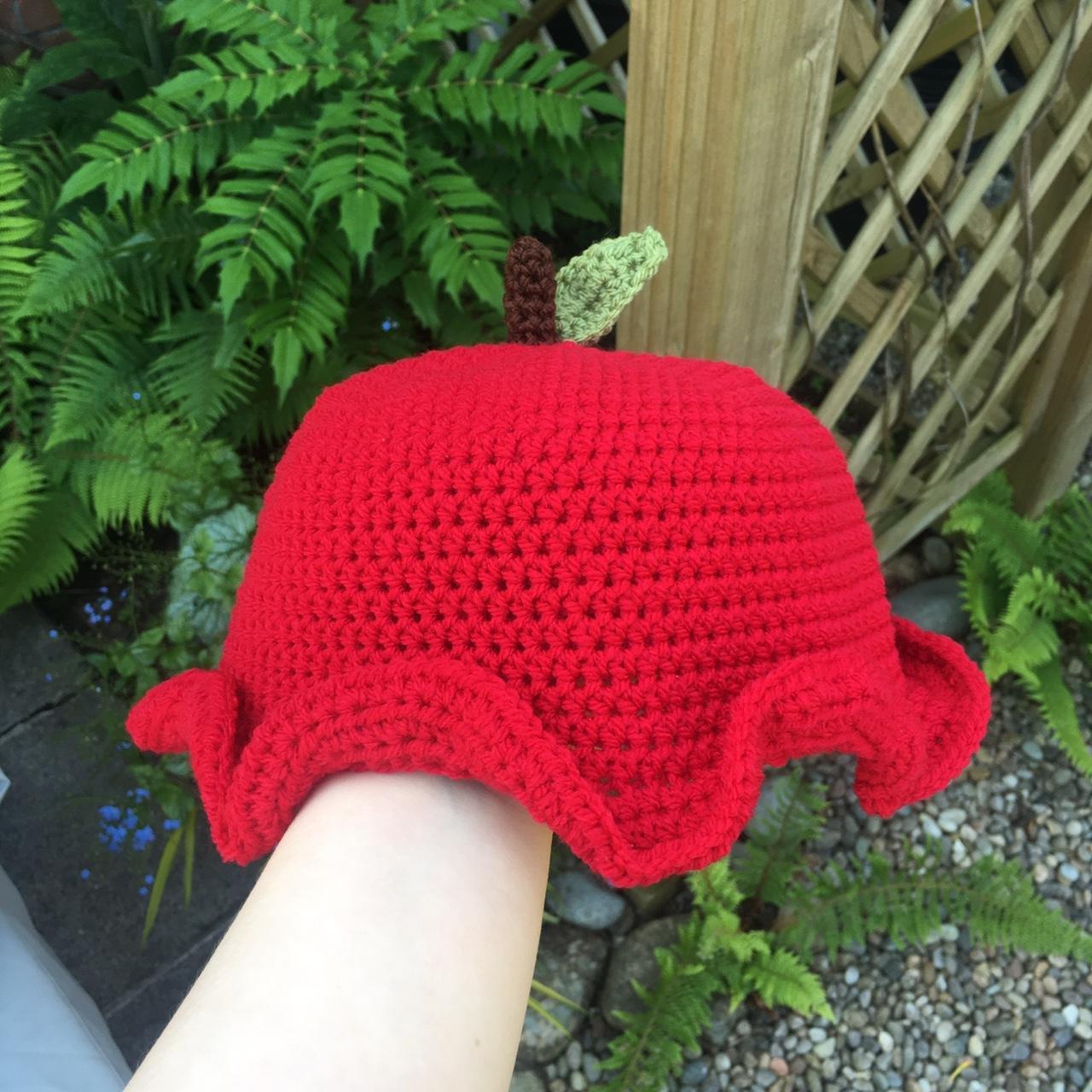 Crochet red apple hat 🍎 Made with red, green and... - Depop