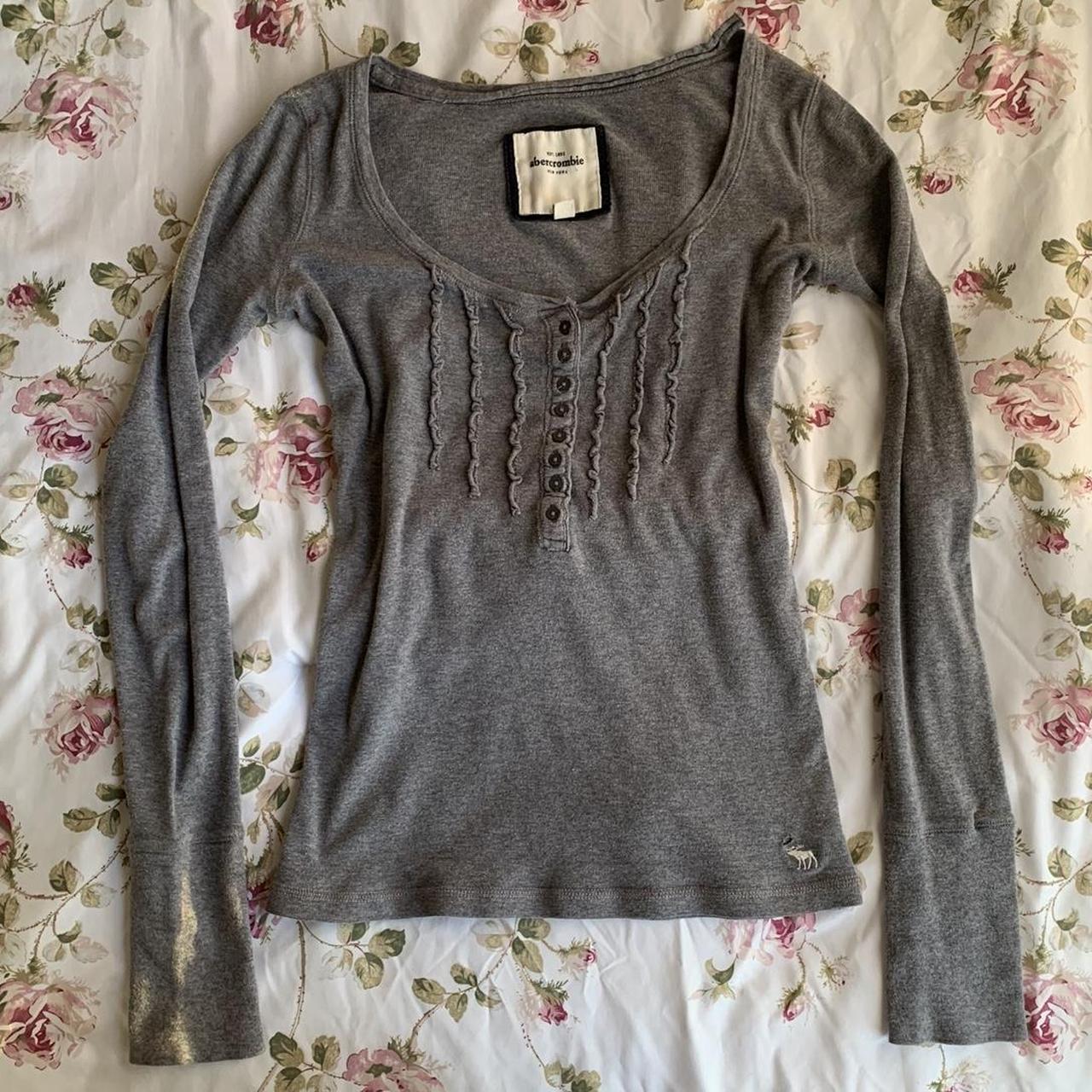 vintage y2k abercrombie grey babydoll henley long... - Depop