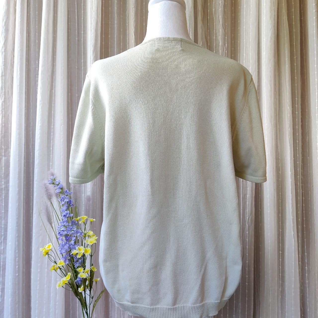 ₊⊹Light green knit blouse with pink/peach + green... - Depop