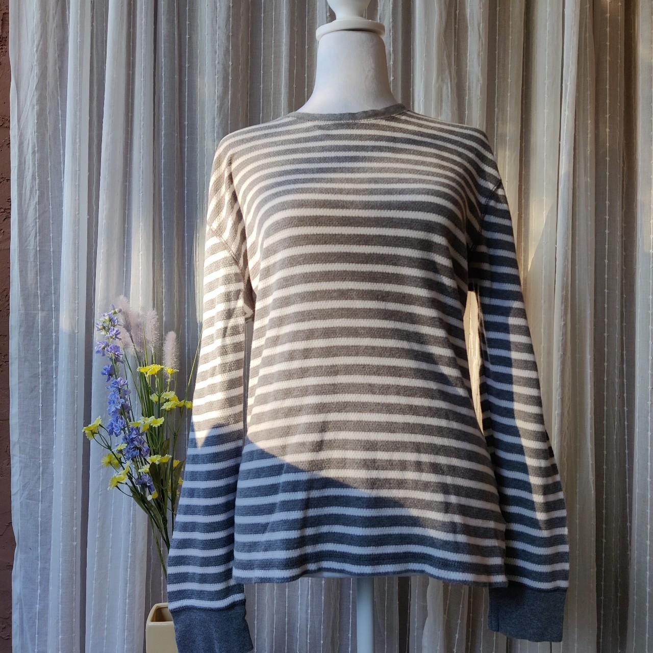 ₊⊹Grey and white striped long-sleeve shirt⊹₊ Great... - Depop