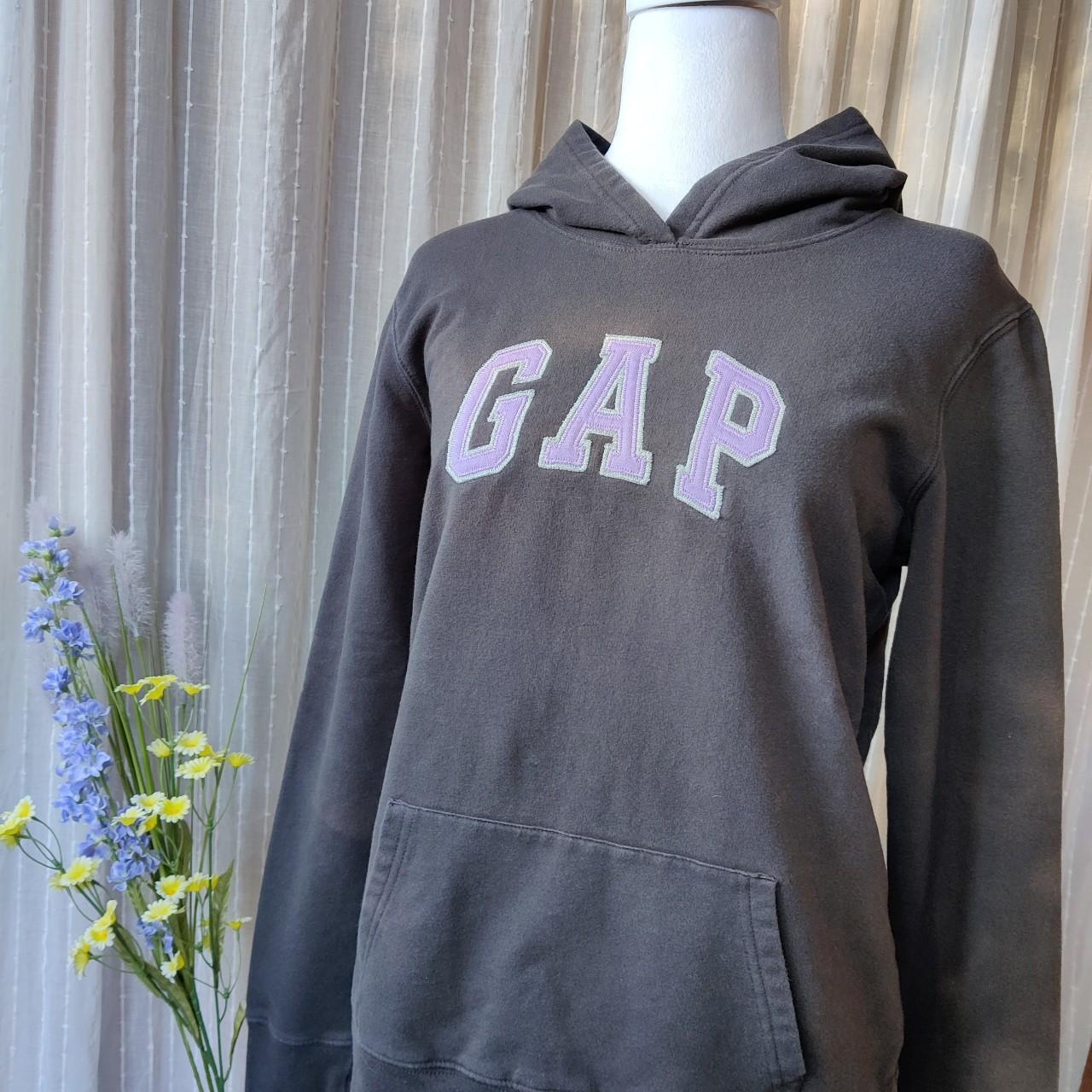 ₊⊹Vintage wash dark grey hoodie with lilac purple... - Depop