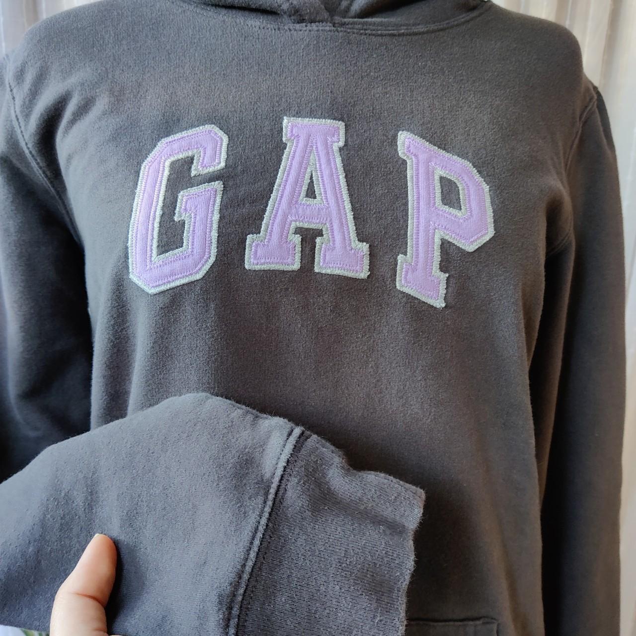 ₊⊹Vintage wash dark grey hoodie with lilac purple... - Depop