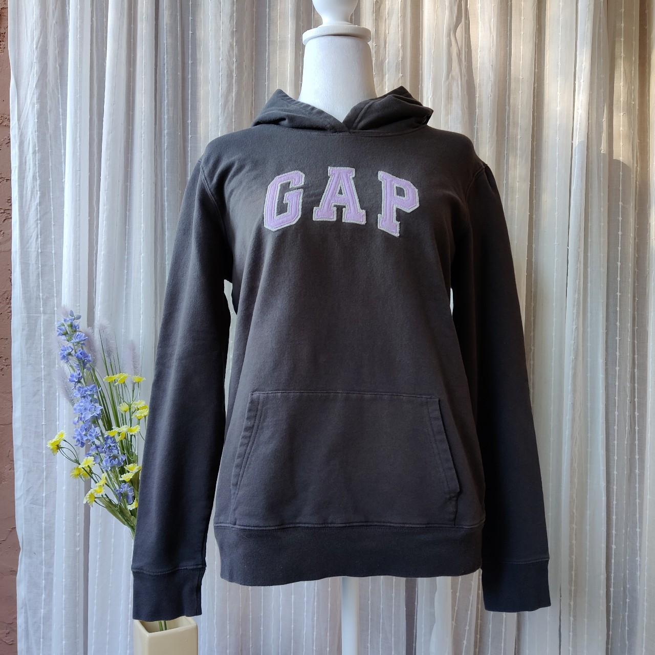 ₊⊹Vintage wash dark grey hoodie with lilac purple... - Depop