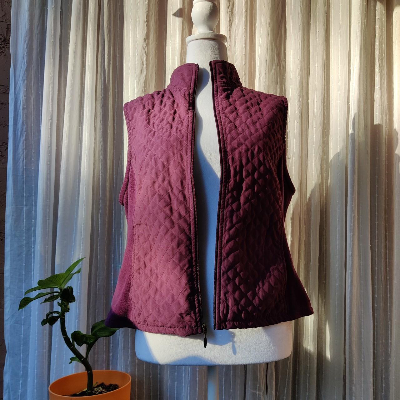 ₊⊹Burgundy/dark plum zip-up puffer vest⊹₊ 80s... - Depop