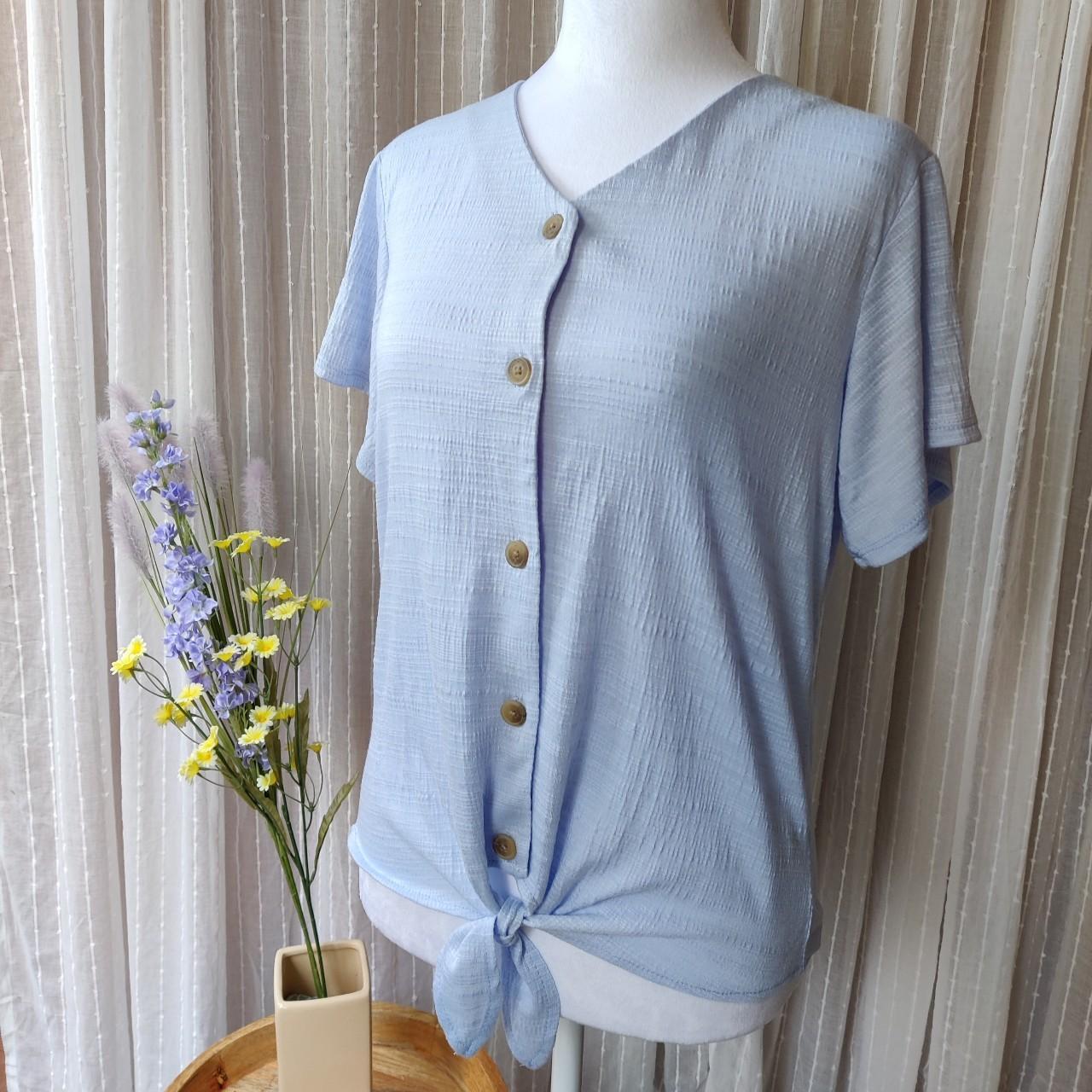₊⊹Light blue button up top with tie-up front⊹₊ Soft... - Depop