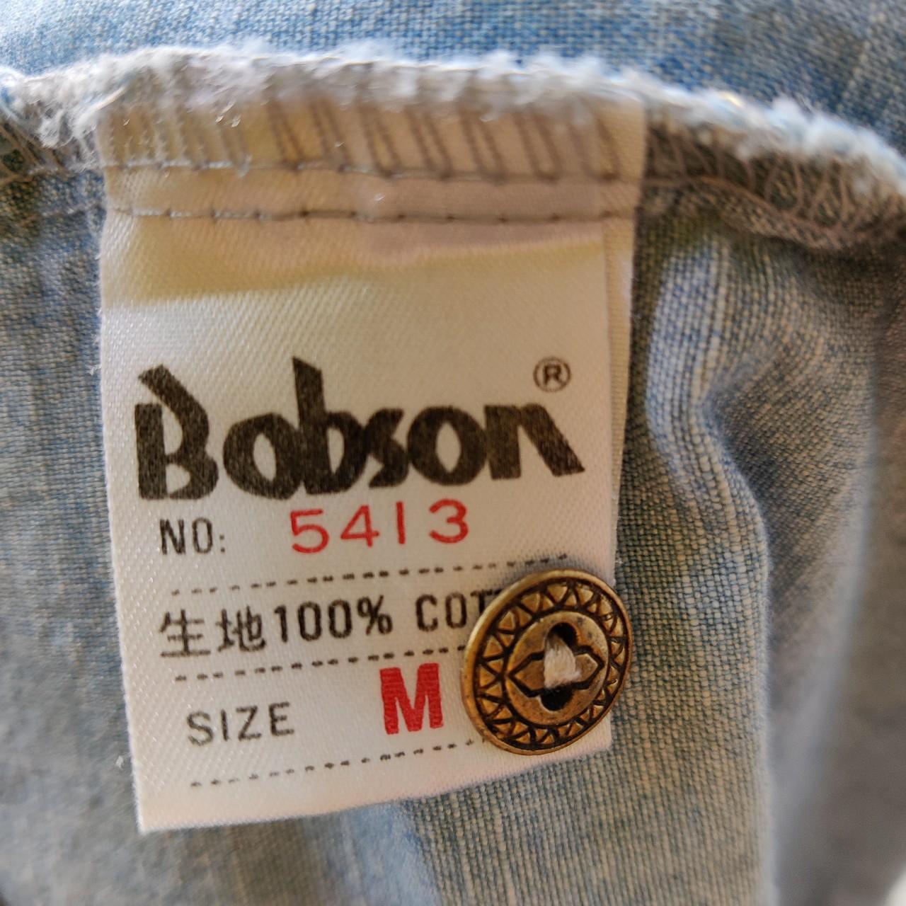 ₊⊹Light blue denim button up collared blouse with... - Depop