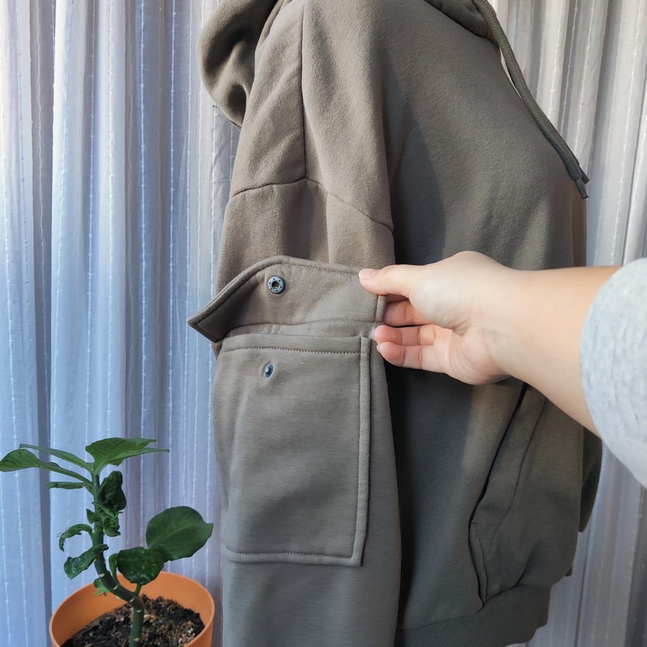 ₊⊹Olive green hoodie with side pockets on the... - Depop