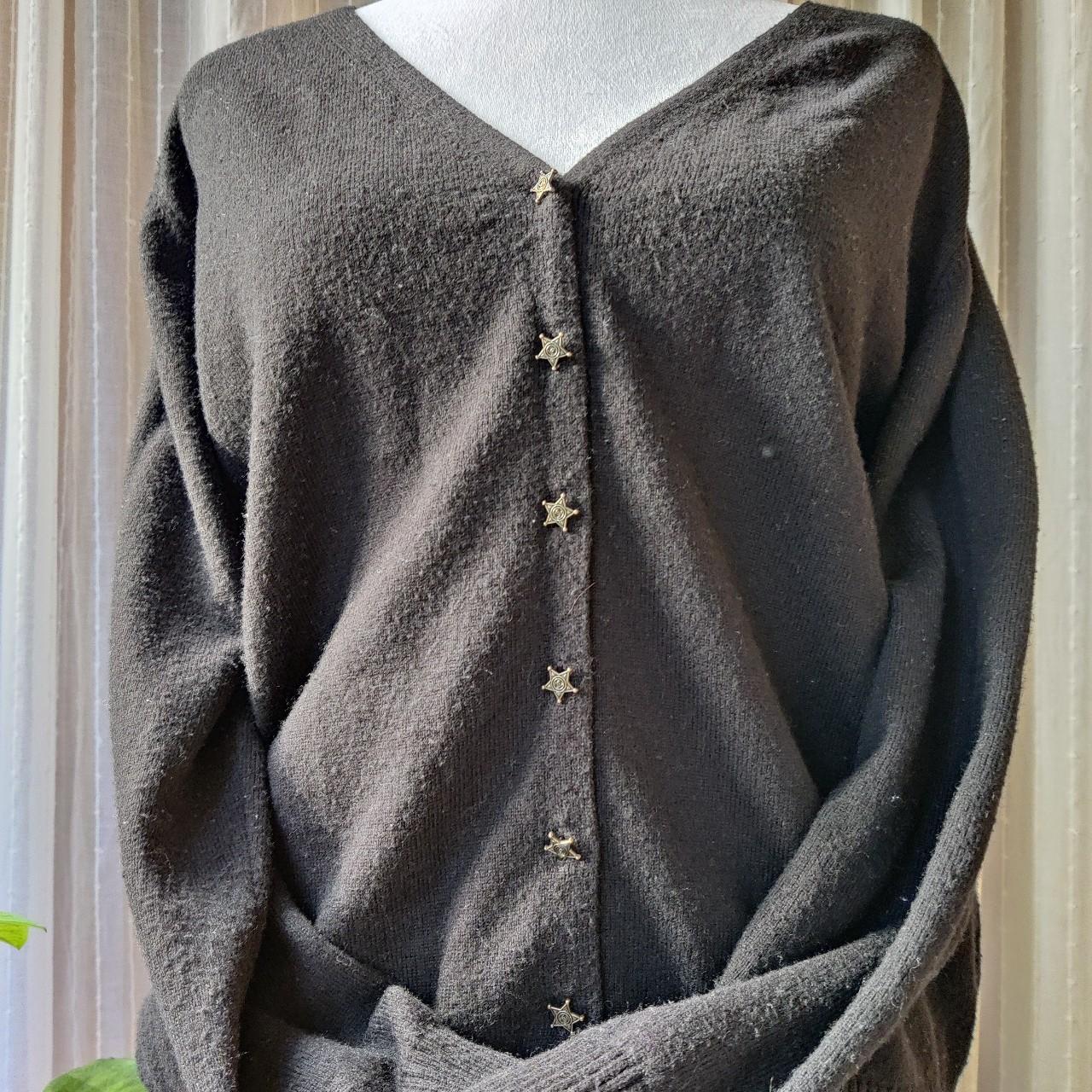 ₊⊹Black v-neck cardigan with star shaped buttons⊹₊... - Depop