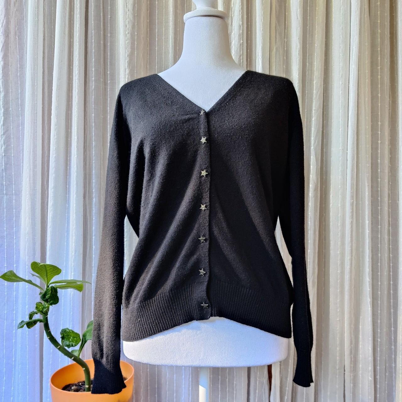 ₊⊹Black v-neck cardigan with star shaped buttons⊹₊... - Depop