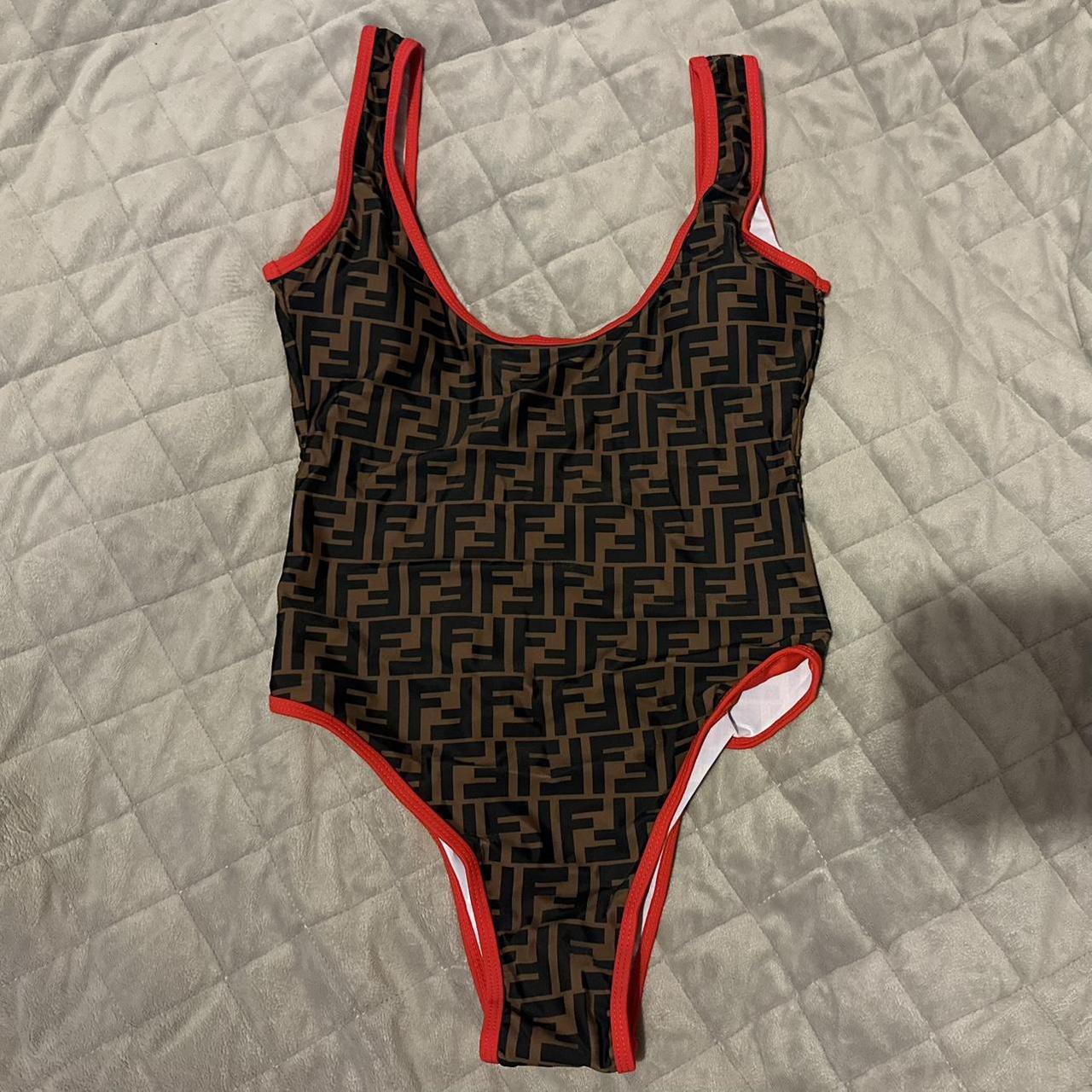 Fendi Women's Gold and Red Swimsuit-one-piece | Depop