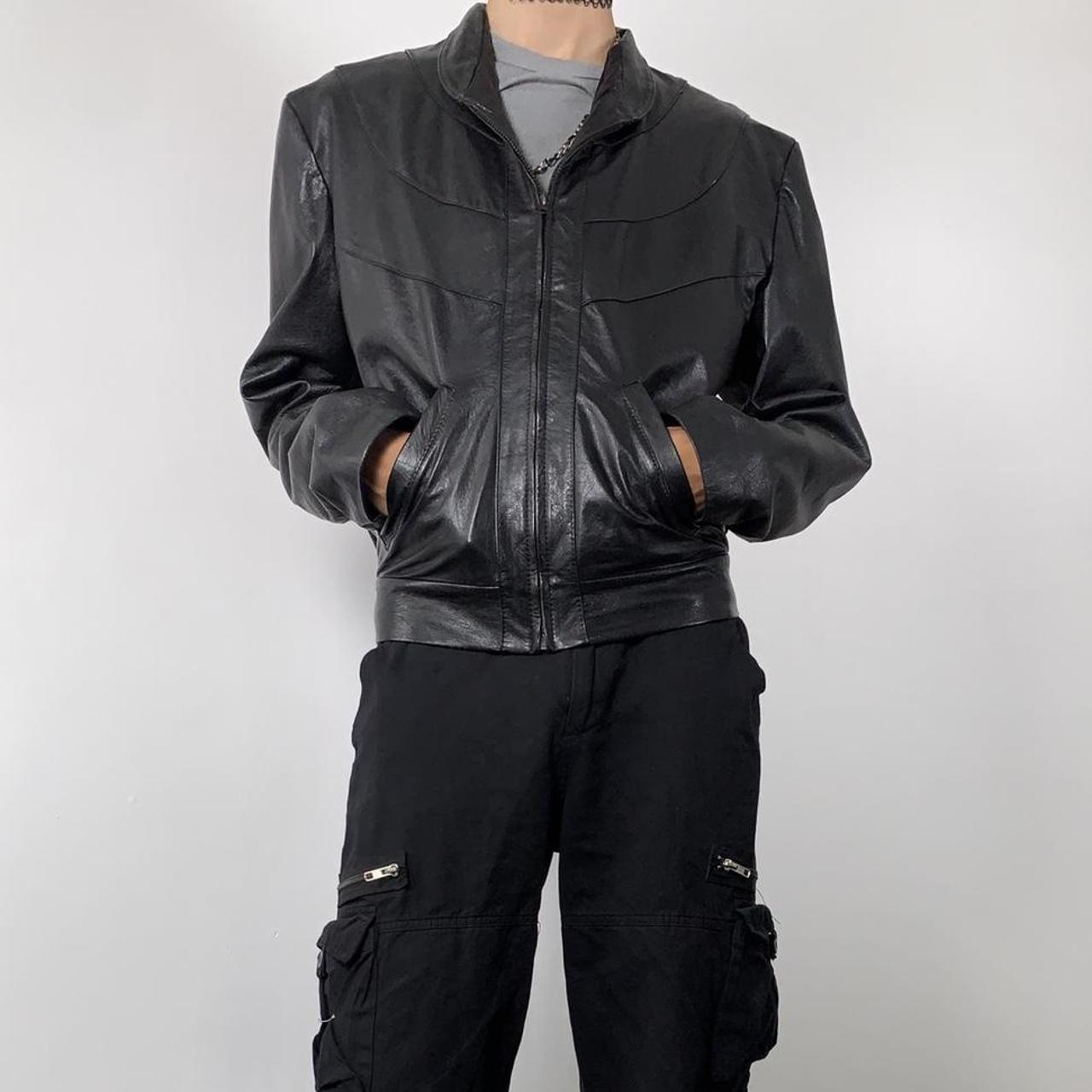 vintage 80s leather jacket supple black... - Depop