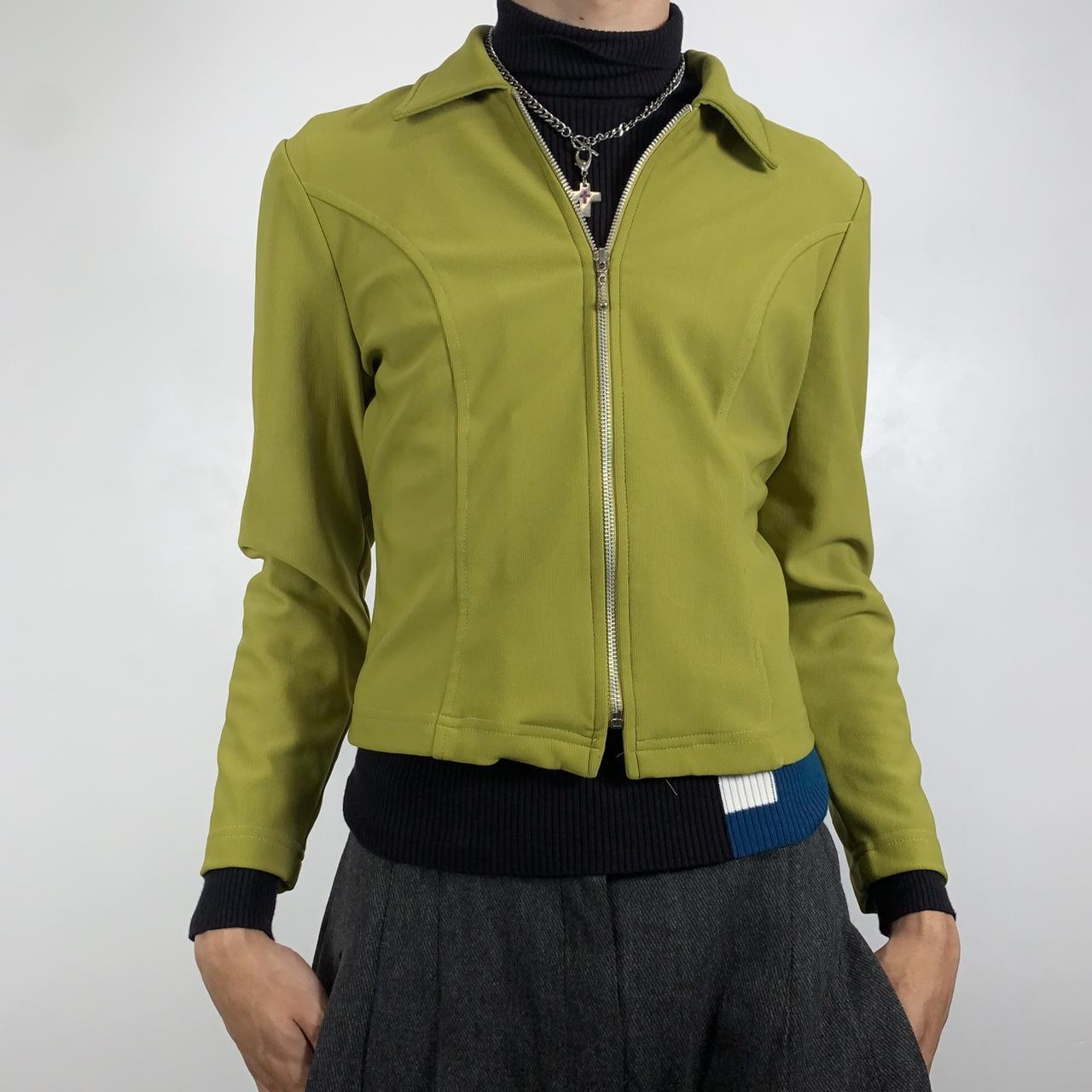 vtg 2000s green jacket pea green polyester... - Depop