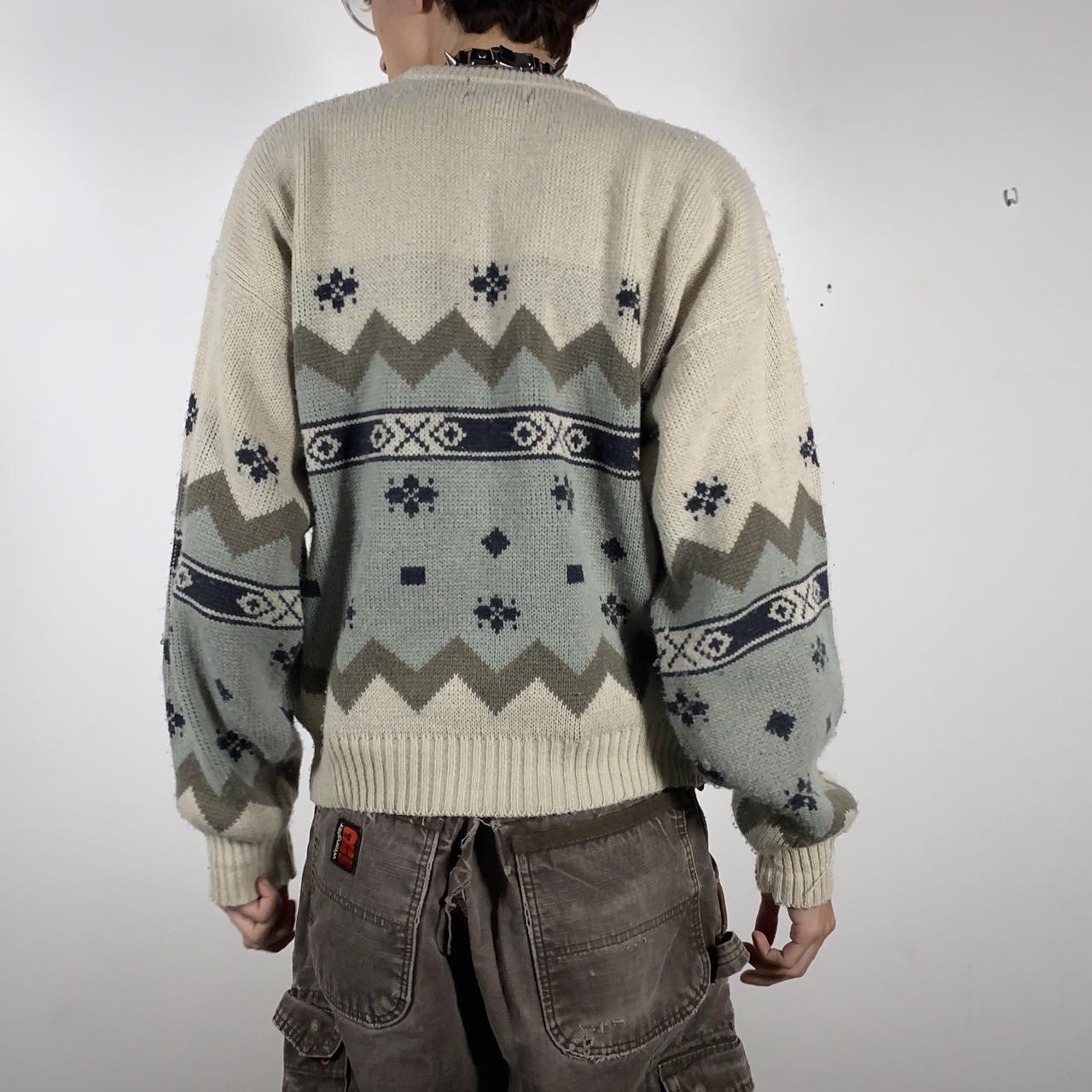 vintage patterned grandpa sweater comfortable knit... - Depop