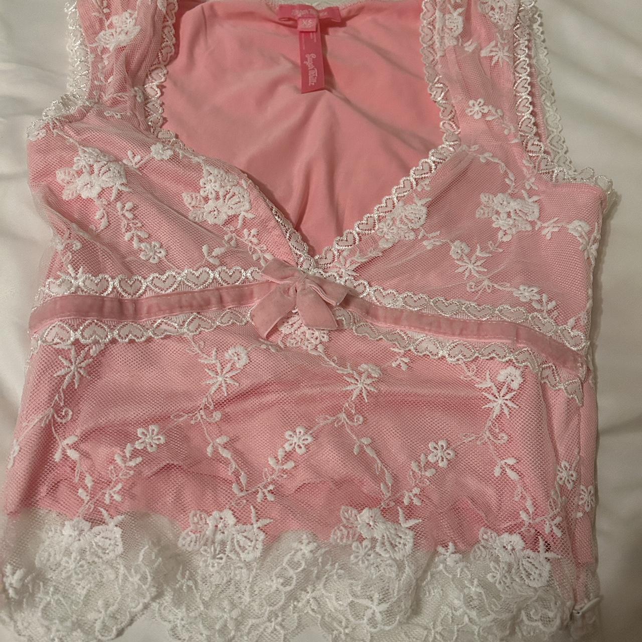 dolls kill sugar thrillz pink and white lace baby... - Depop