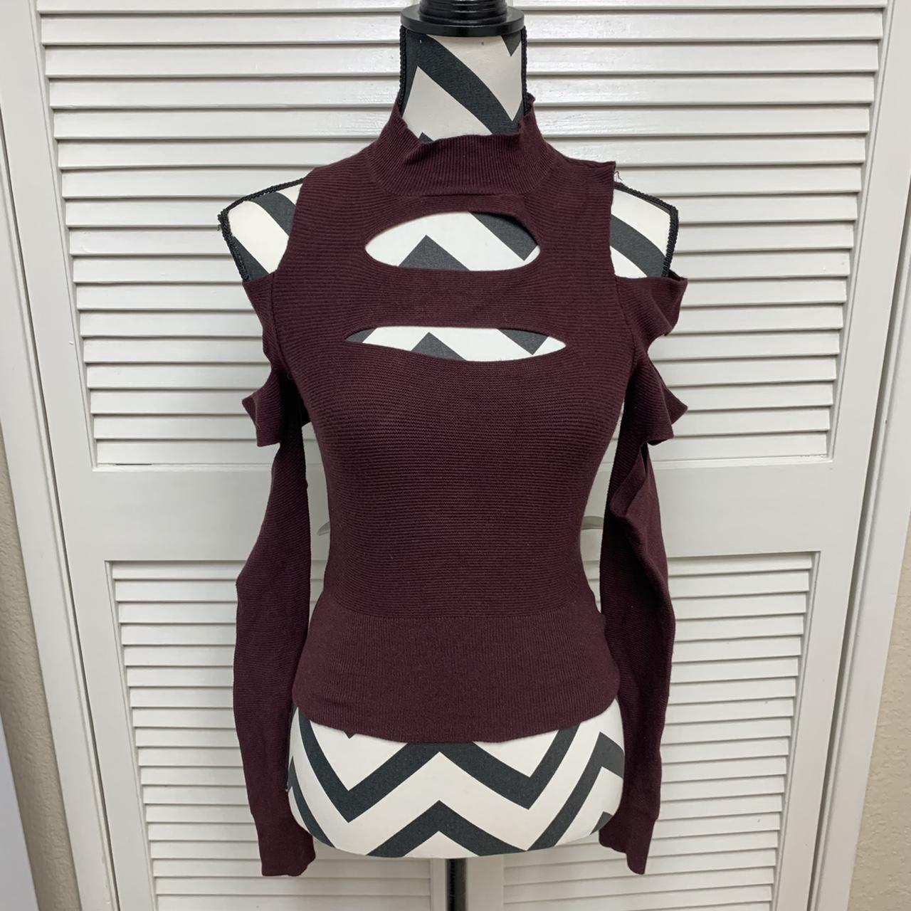 Express Maroon Cutout Mock Sweater Top XS Edgy... - Depop
