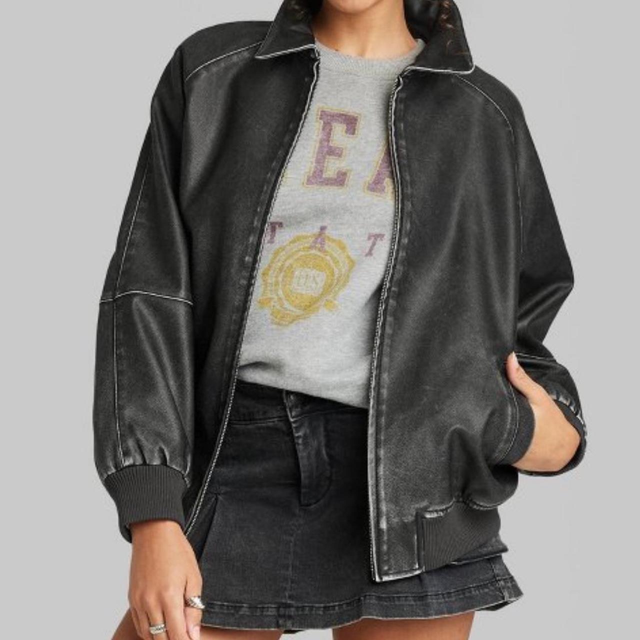 Wild Fable Leather Bomber Jacket size XXS, runs... - Depop