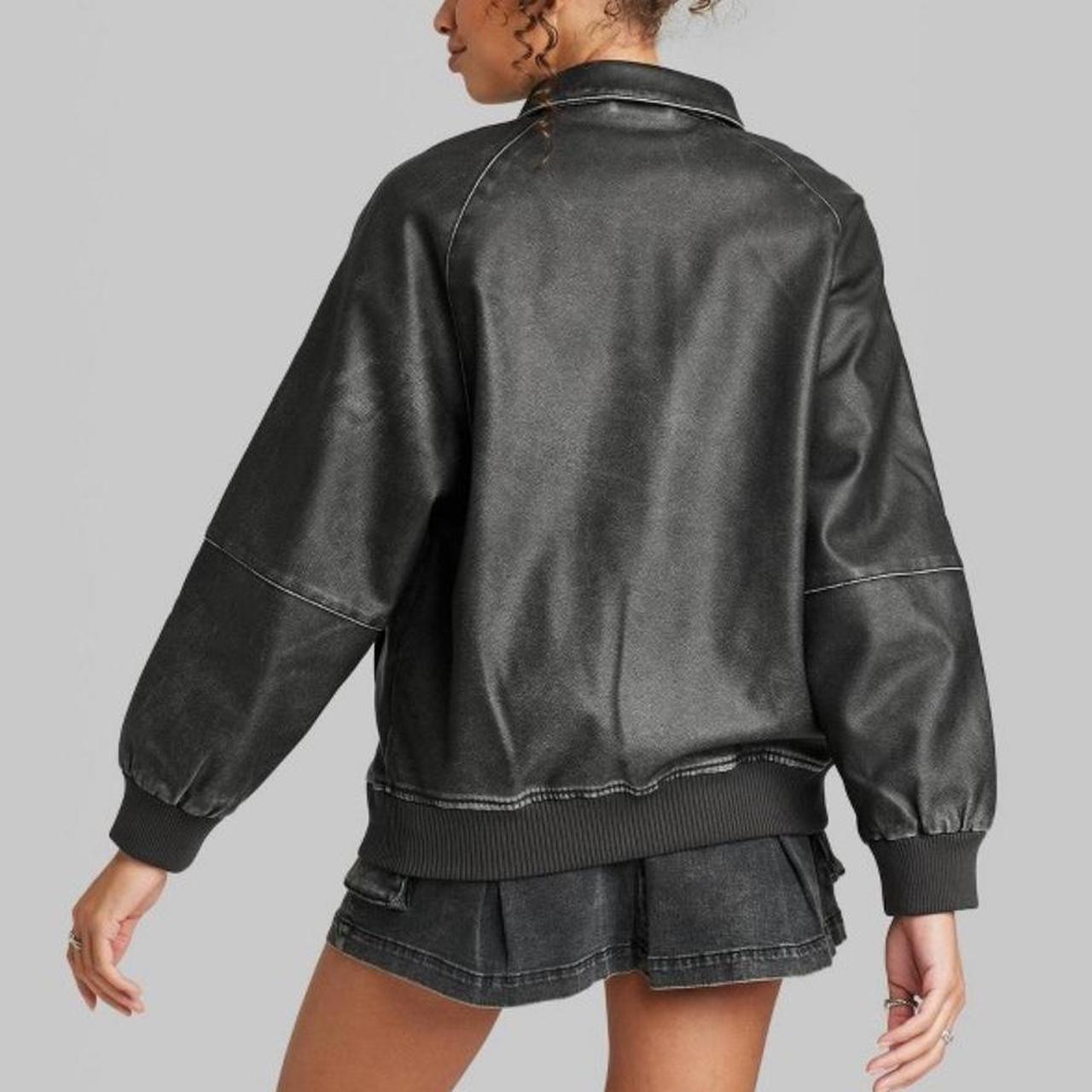 Wild Fable Leather Bomber Jacket size XXS, runs... - Depop