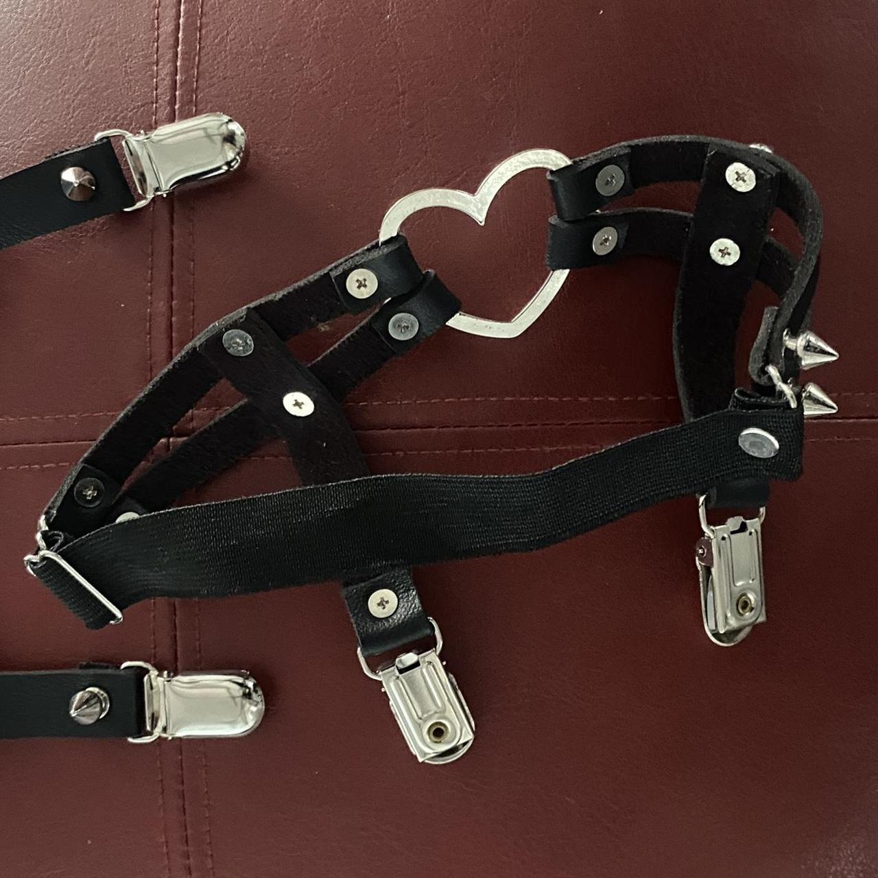 spiked thigh garters with hearts clips onto thigh... - Depop