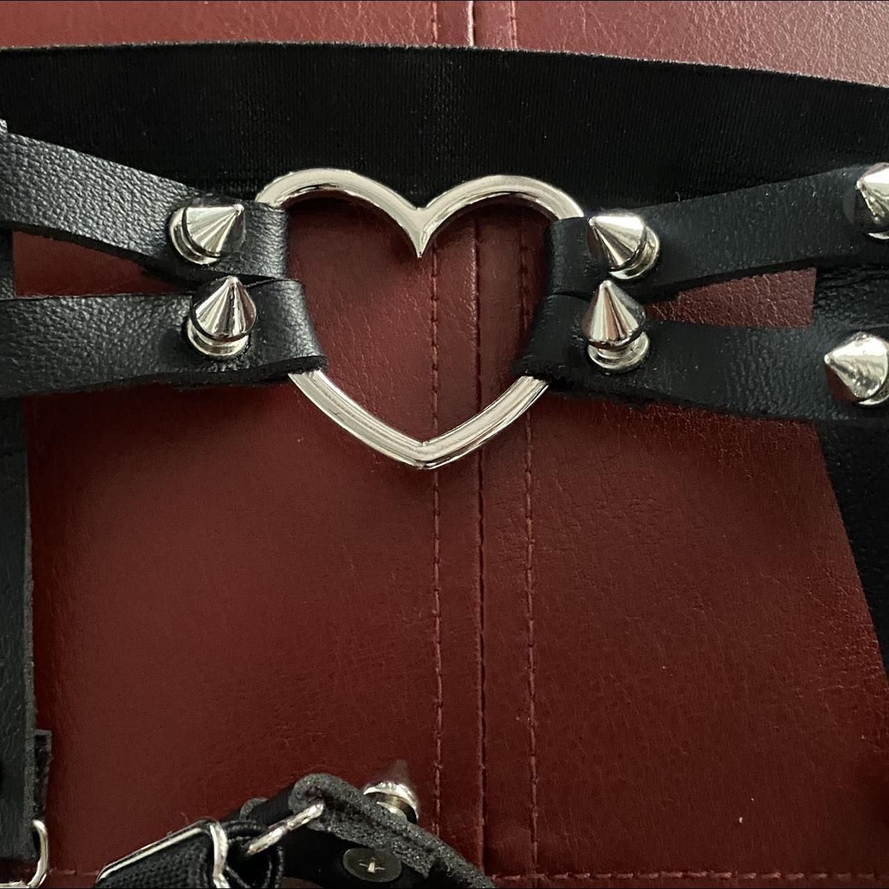 spiked thigh garters with hearts clips onto thigh... - Depop