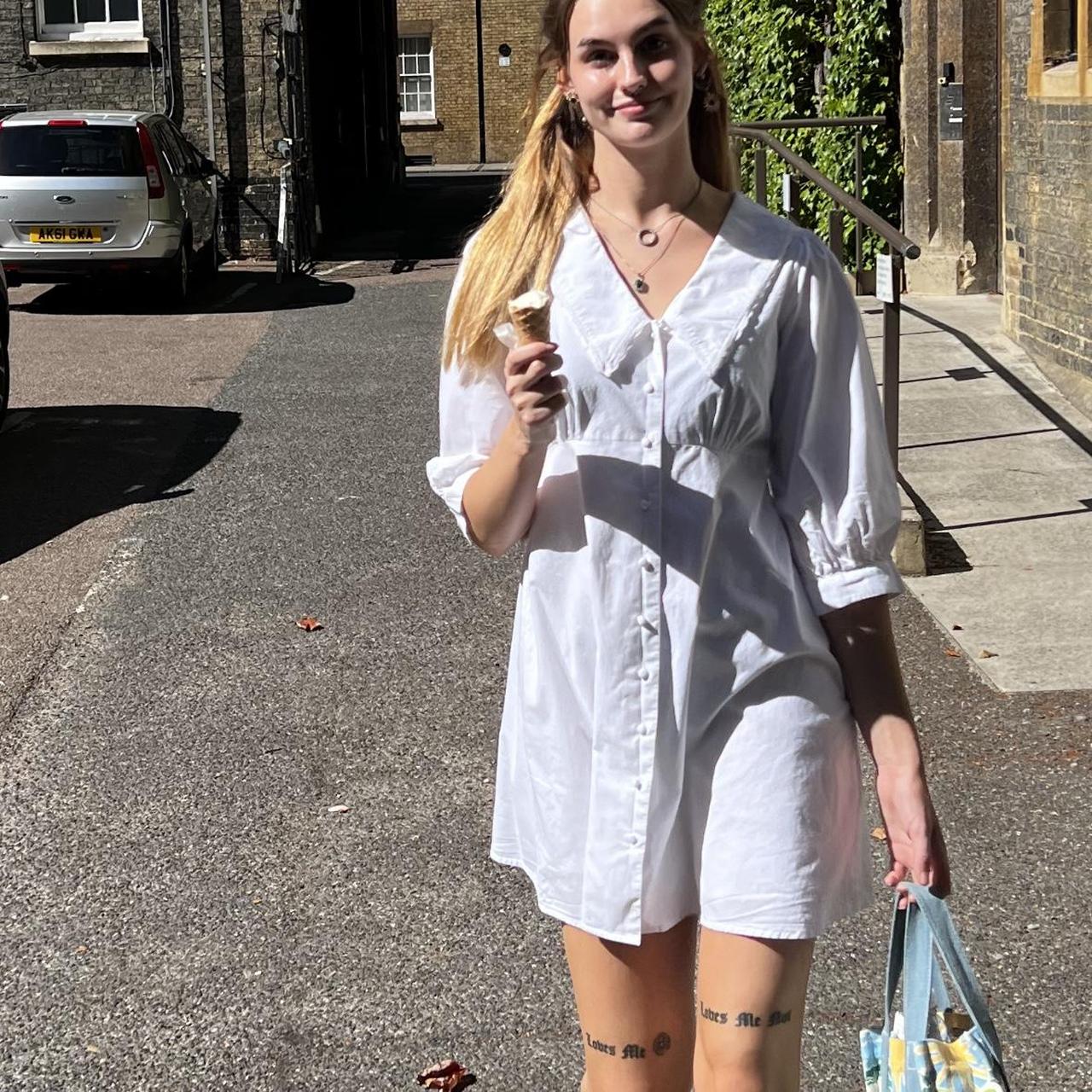 White new look poplin collar button down... - Depop