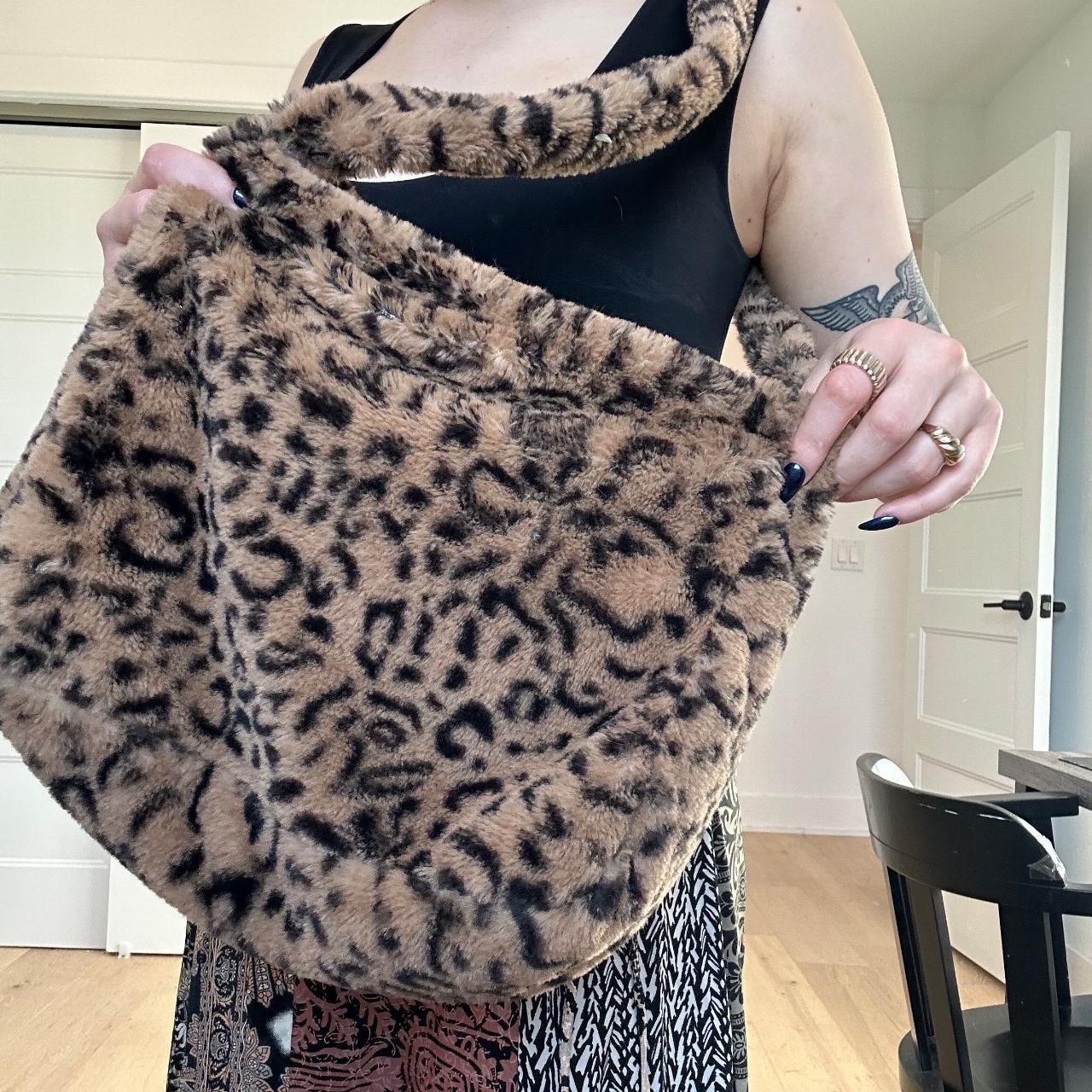 UNIF Leopard Print Fluffy Fuzzy Crossbody... - Depop