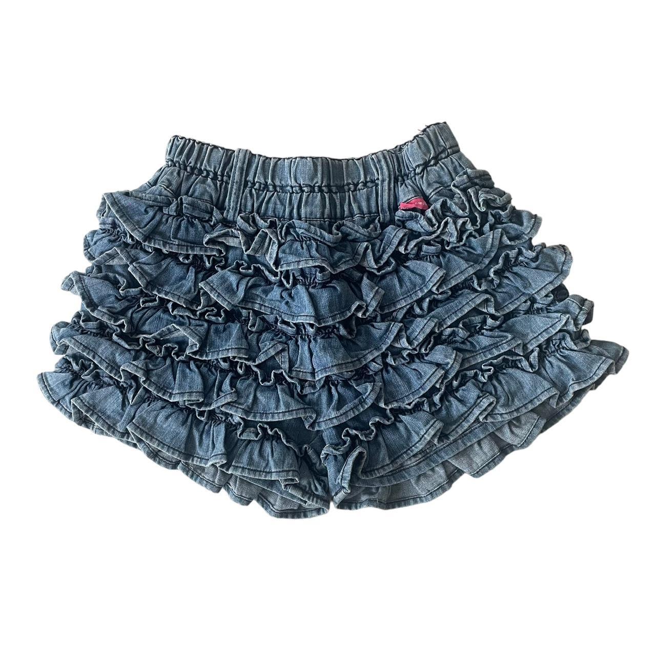 denim ruffled bloomer shorts size: 150 best fits... - Depop