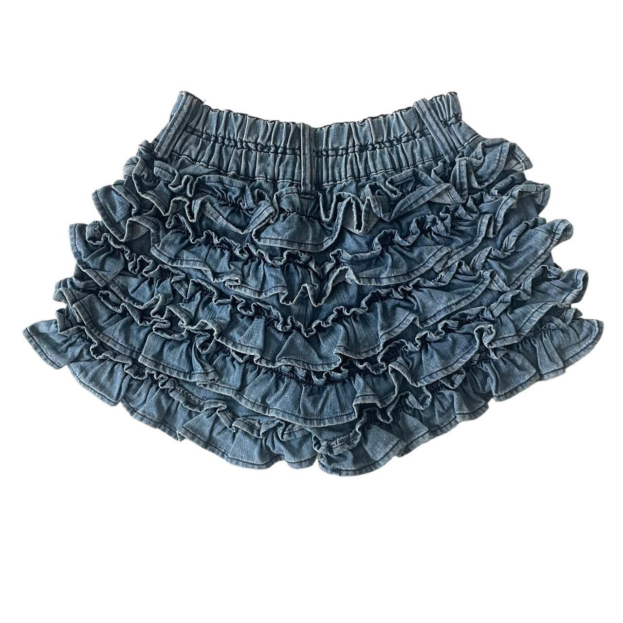 denim ruffled bloomer shorts size: 150 best fits... - Depop