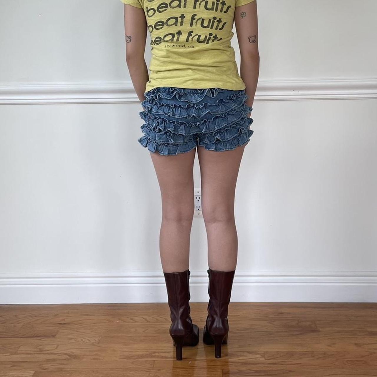 denim ruffled bloomer shorts size: 150 best fits... - Depop
